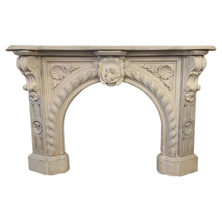 Italian Hand Carved White Marble Mantel Rope Edge Design For Sale at ...