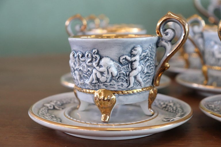 Italian Hand Painted and Gild Porcelain Tea Coffee Set by Capodimonte ...