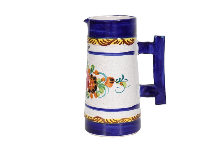 Italian Hand Painted Ceramic Pitcher For Sale at 1stDibs