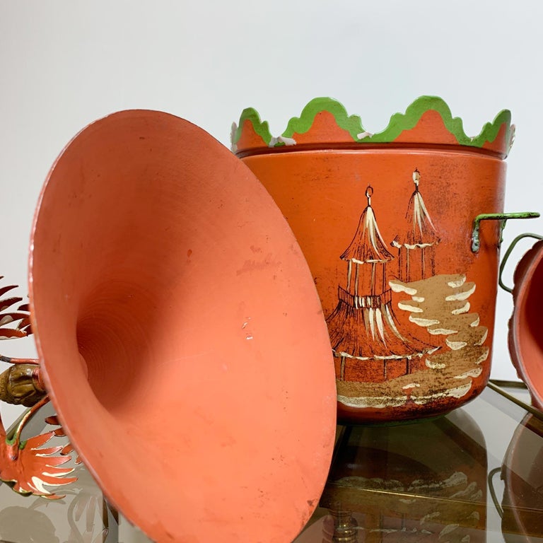 Italian Hand Painted Chinoiserie Ice Buckets 1950’s For Sale at 1stDibs