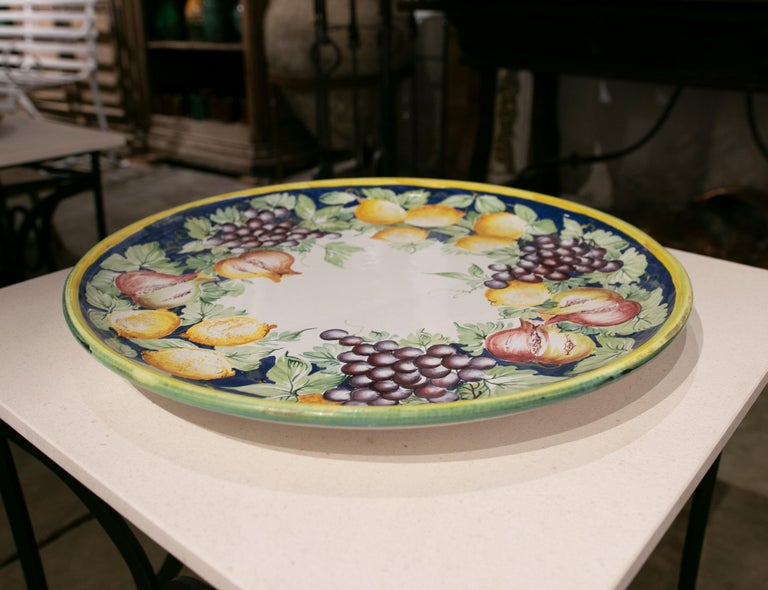 Italian Hand Painted Glazed Ceramic Dish with Fruits and Leaves For ...