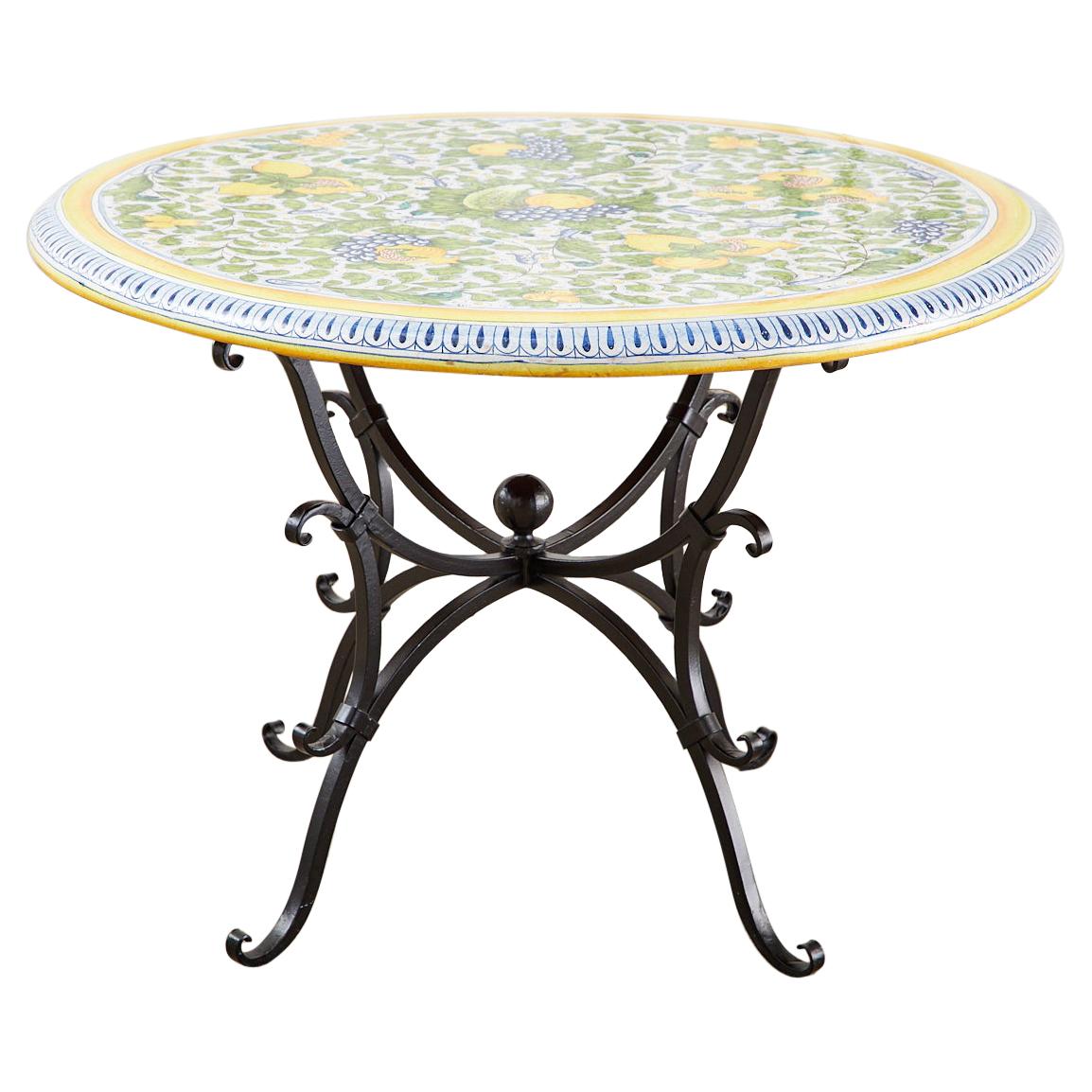 Italian Hand Painted Glazed Ceramic Top Garden Dining Table at 1stDibs ...