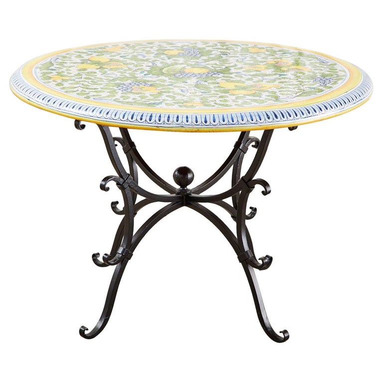 Italian Hand Painted Glazed Ceramic Top Garden Dining Table at 1stDibs