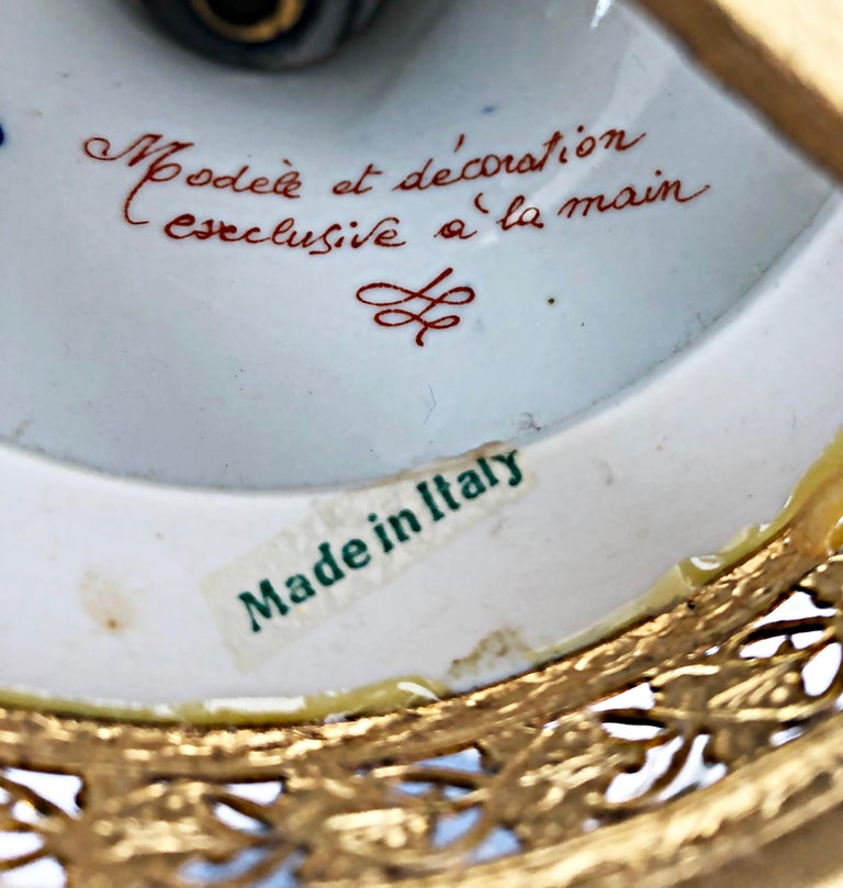 Italian Hand-Painted Porcelain Oil Lamp, Electrified with Etched Glass ...