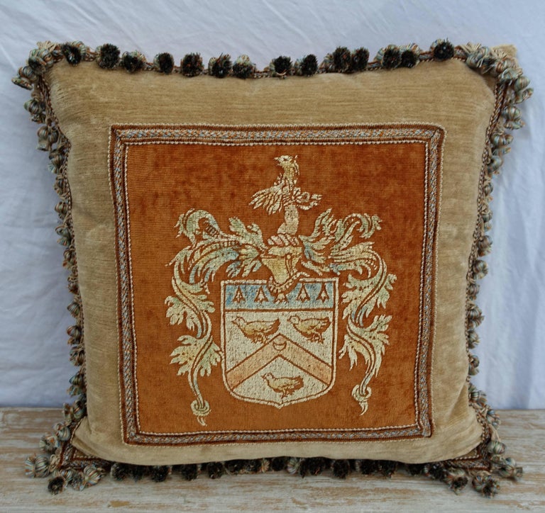 Italian Hand-Painted Velvet Pillows with Family Crest, a Pair at 1stDibs