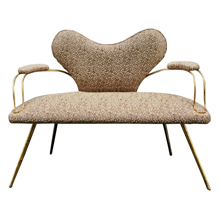 Italian Heart Shaped Small Padded Sofa Metal Golden Leaf, 1950s at 1stDibs