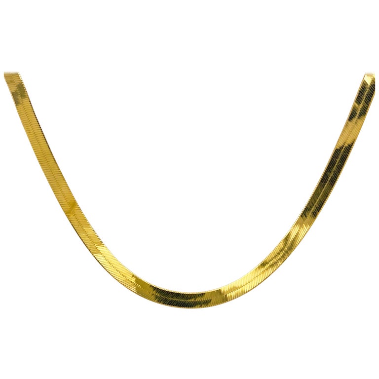 Italian Herringbone Chain in 14 Karat Yellow Gold, Flat Wide Chain at ...