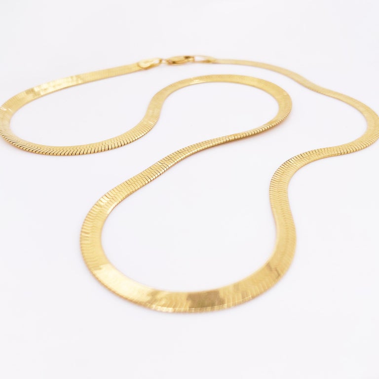 Italian Herringbone Chain in 14 Karat Yellow Gold, Flat Wide Chain, 14 ...