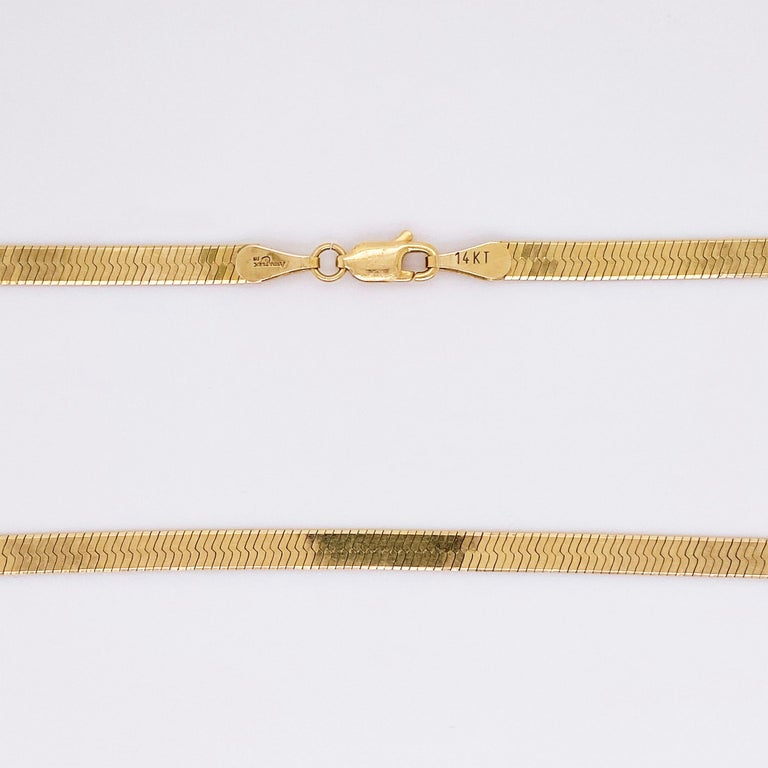 Italian Herringbone Chain in 14 Karat Yellow Gold, Flat Wide Chain, 14 ...