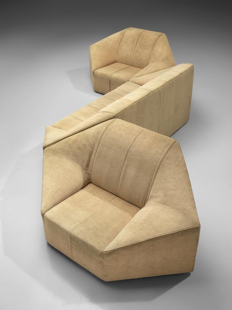 Italian Hexagonal Shaped Lounge Set in Original Beige Velours For Sale ...