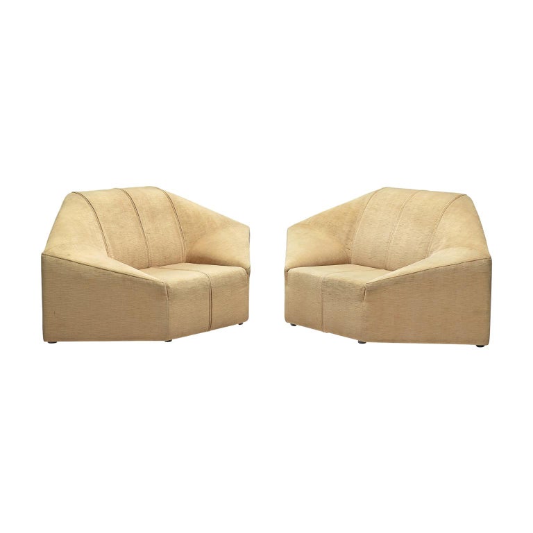 Italian Hexagonal Shaped Pair of Lounge Chairs in Original Beige ...