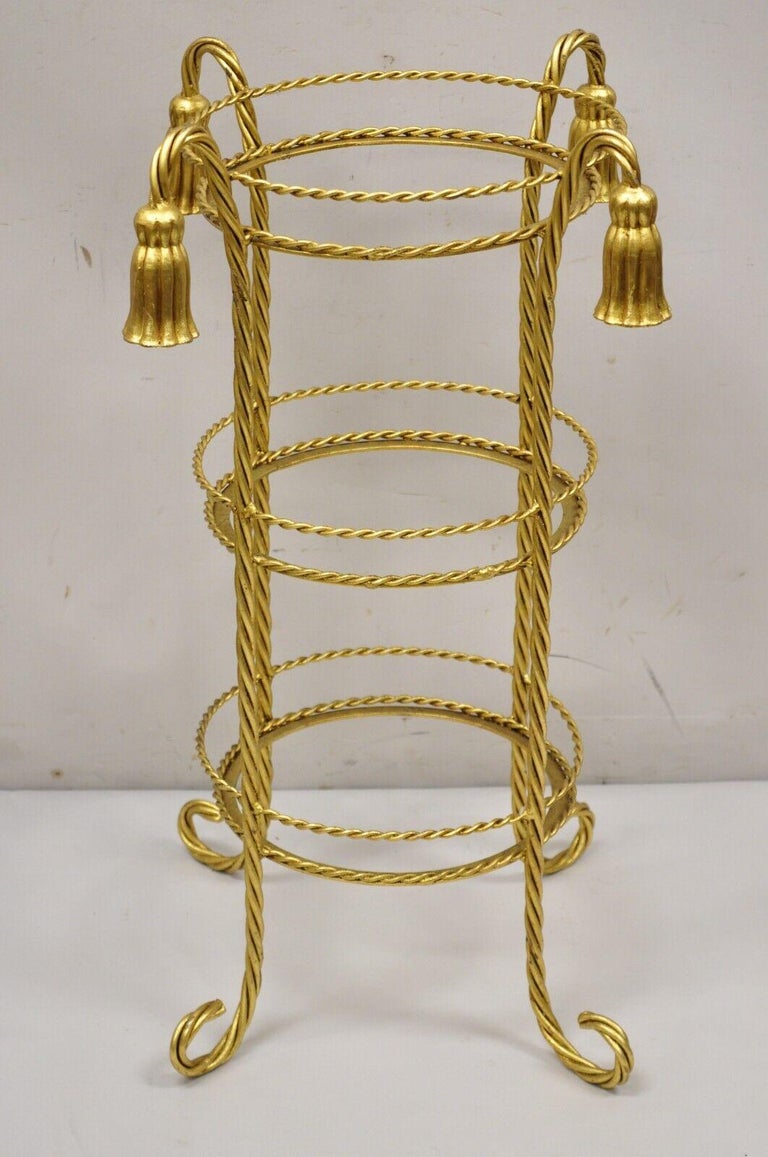 Italian Hollywood Regency 3 Tier Gold Iron Rope Tassel Stand Side Table ...