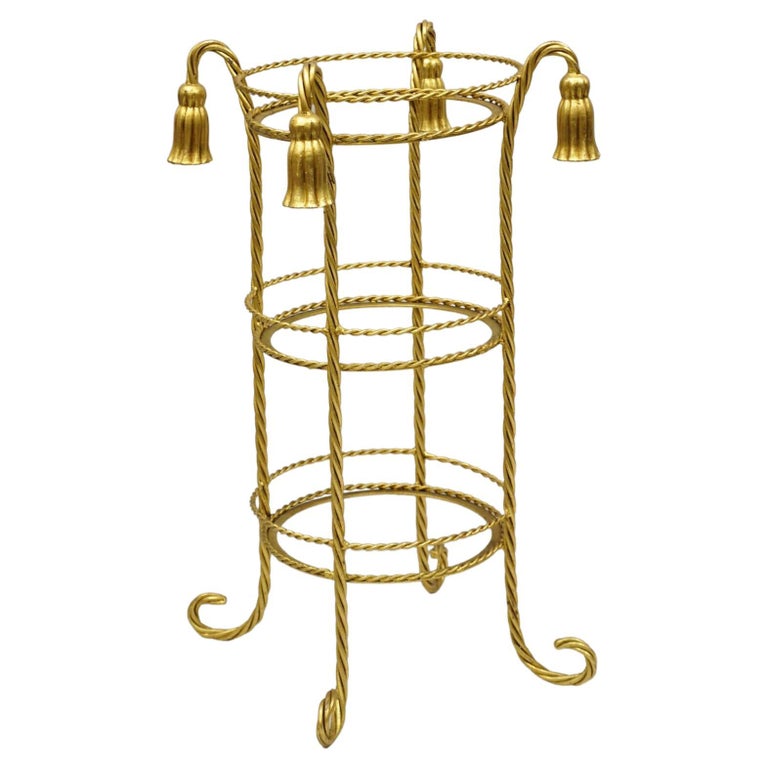 Italian Hollywood Regency 3 Tier Gold Iron Rope Tassel Stand Side Table ...
