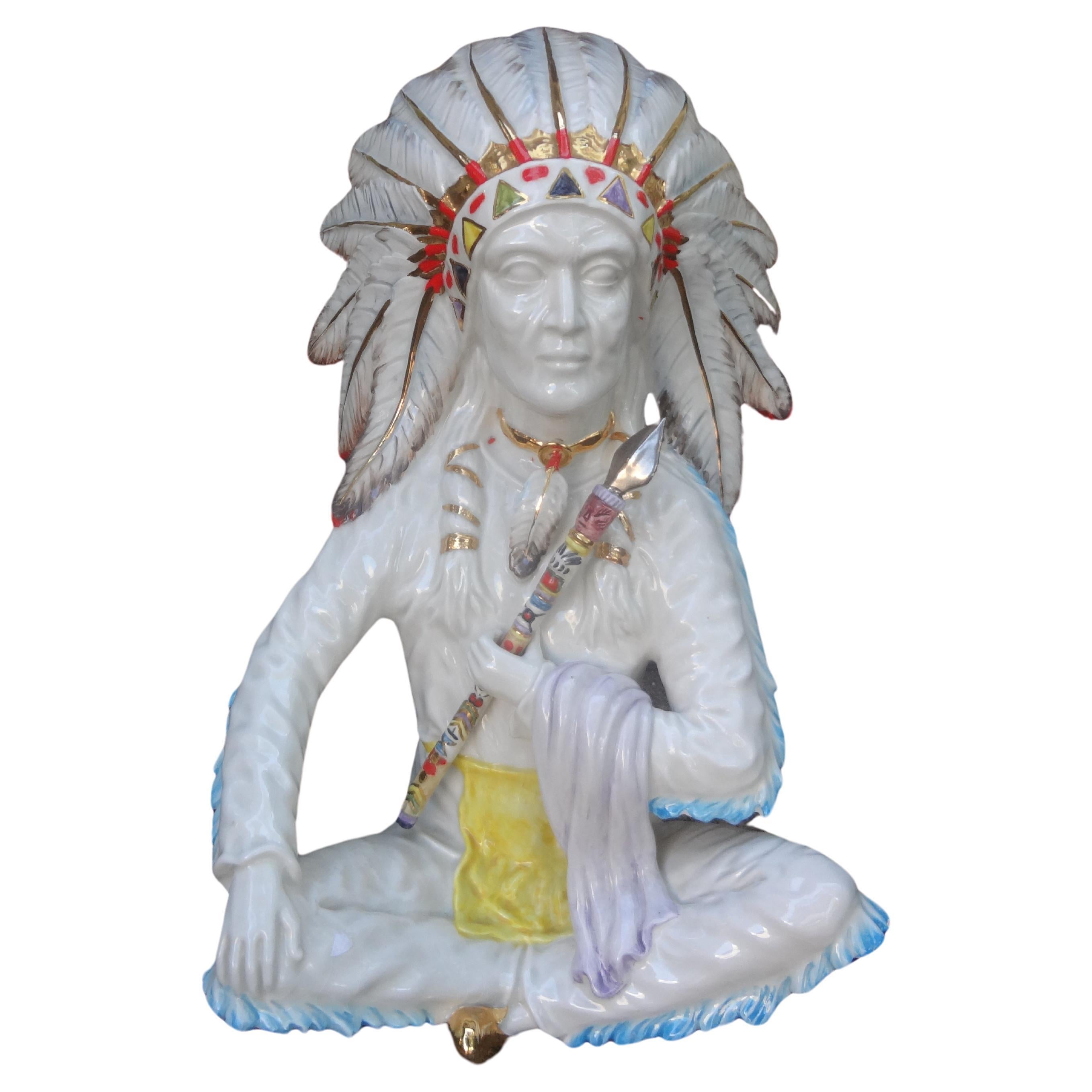 Italian Hollywood Regency Ceramic Indian Chief For Sale at 1stDibs