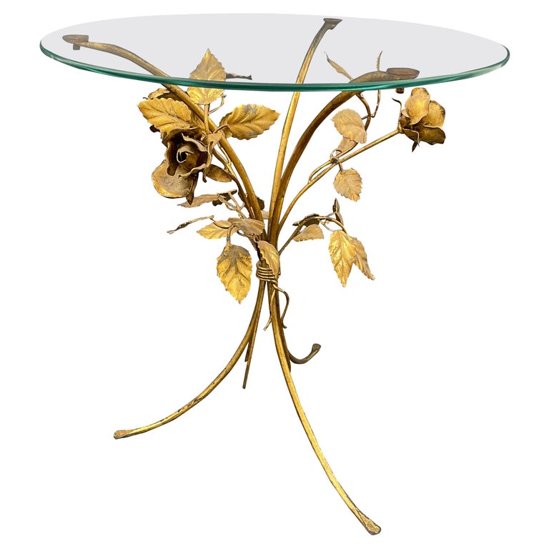 Italian Hollywood Regency Gilt Rose Flower Side Table, 1950s at 1stDibs