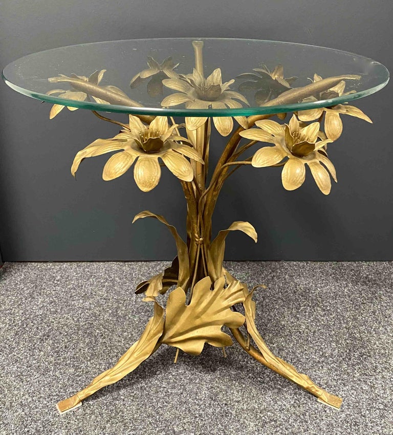 Italian Hollywood Regency Gilt Rose Flower Side Table Base only, 1960s ...