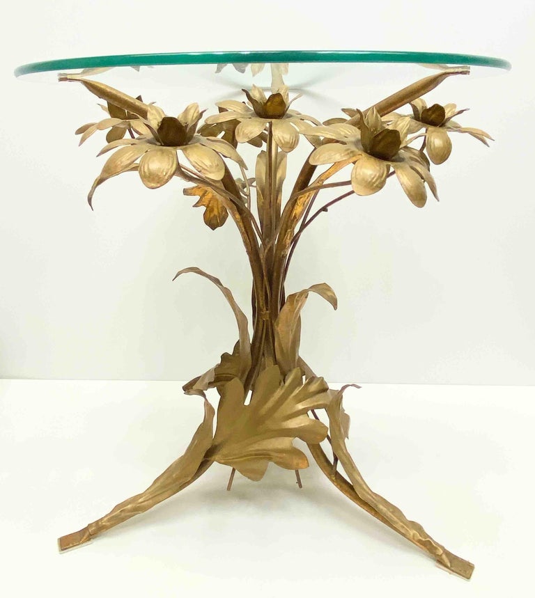 Italian Hollywood Regency Gilt Rose Flower Side Table Base only, 1960s ...