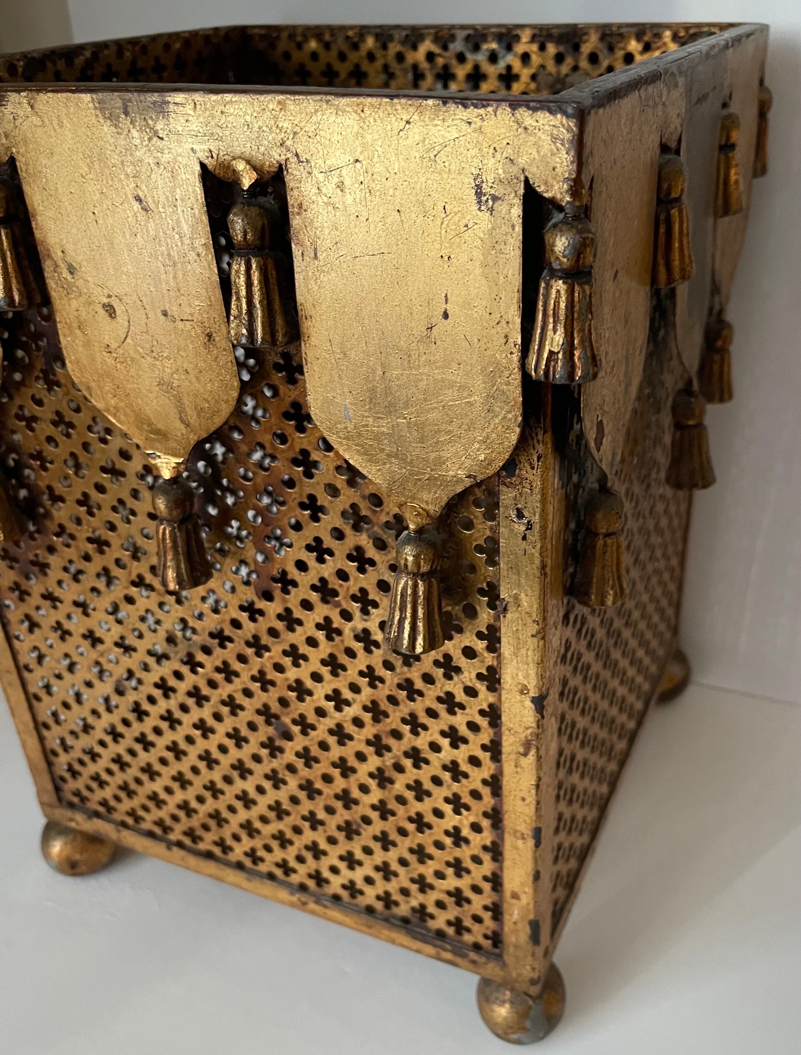Italian Hollywood Regency Gilt Tassel Motif Wastepaper Basket For Sale ...