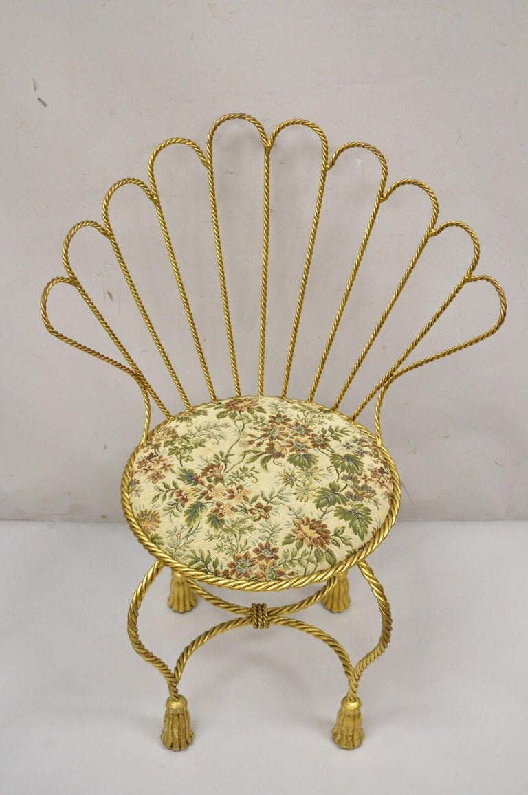 Italian Hollywood Regency Gold Gilt Iron Fan Rope Back Vanity Chair ...