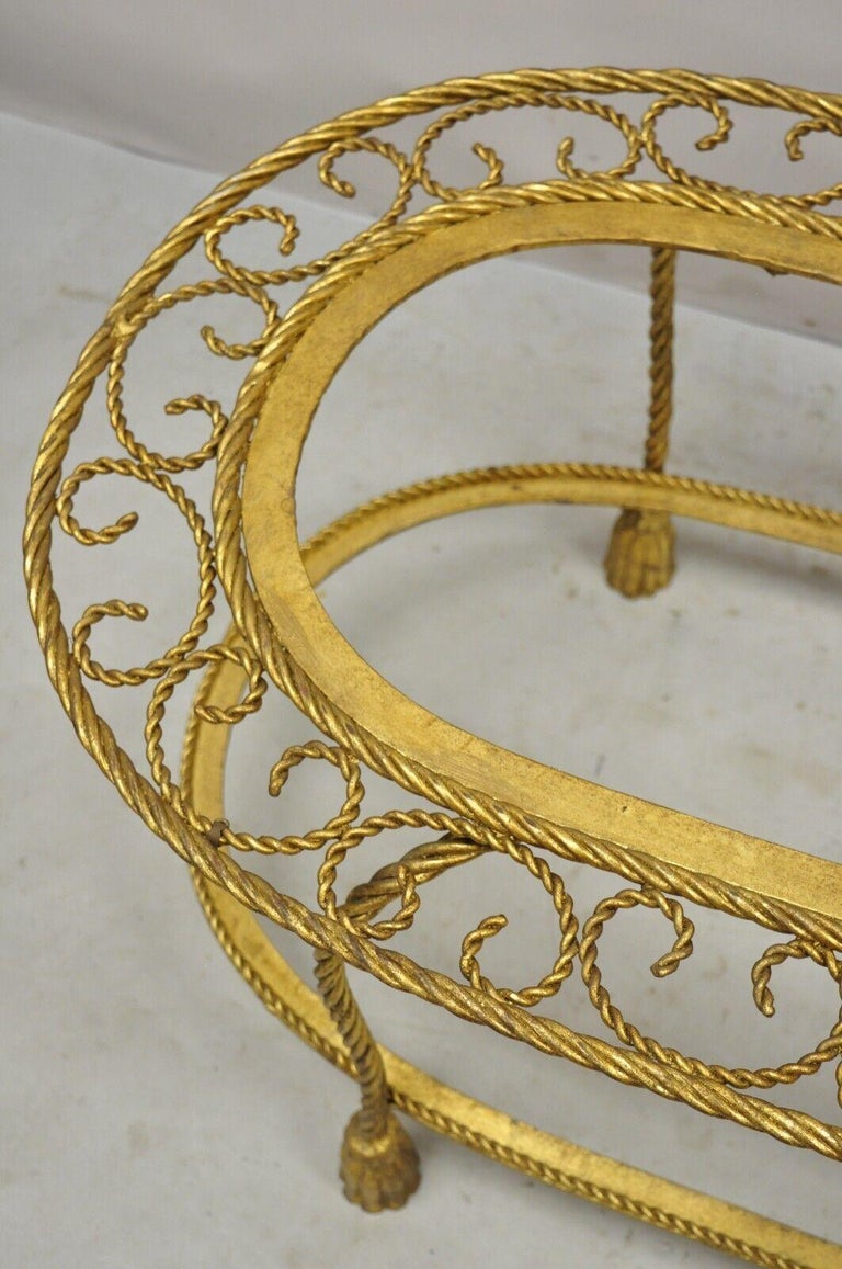Italian Hollywood Regency Gold Gilt Iron Oval 2 Tier Rope Tassel Coffee ...