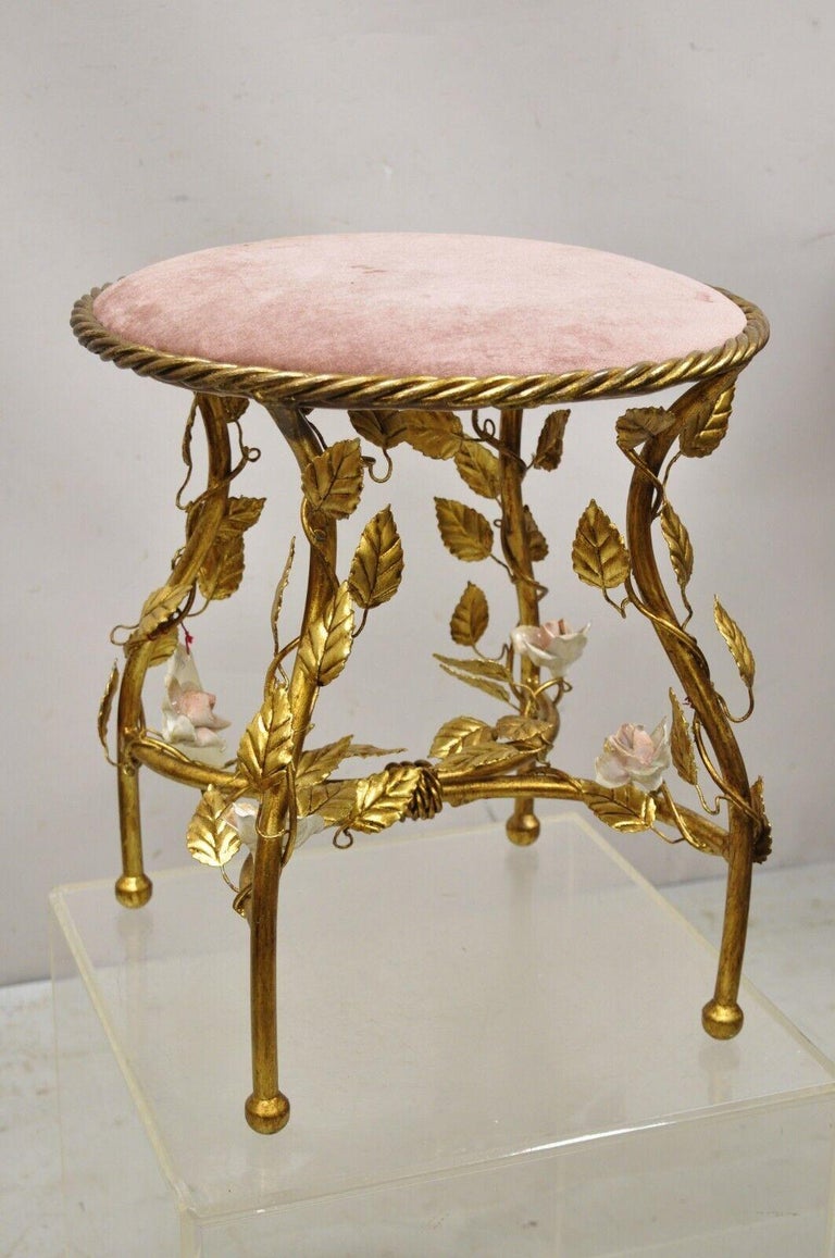 Italian Hollywood Regency Iron Metal Rope Gold Leaf Gilt Pink Seat ...