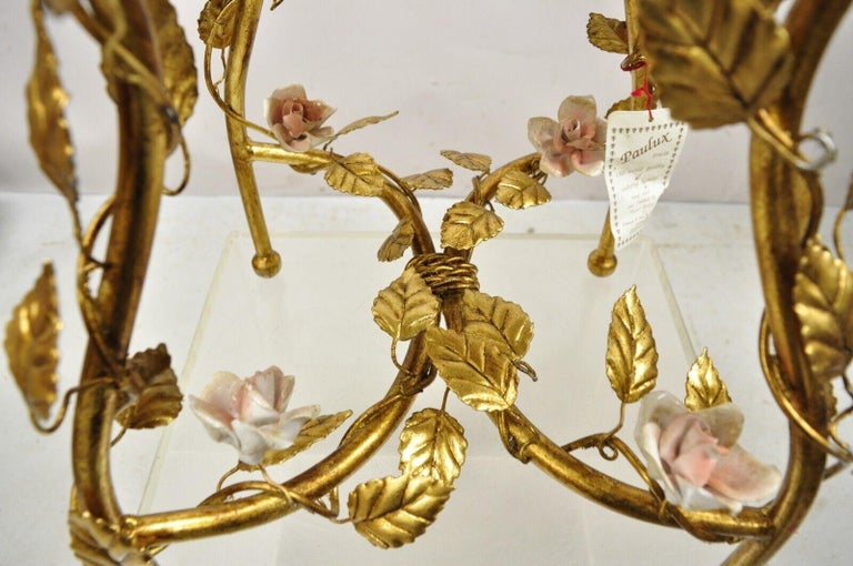 Italian Hollywood Regency Iron Metal Rope Gold Leaf Gilt Pink Seat ...