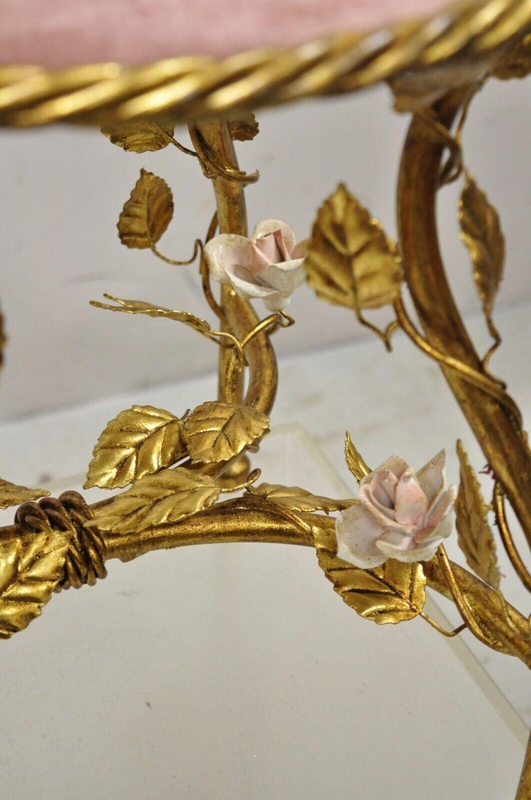 Italian Hollywood Regency Iron Metal Rope Gold Leaf Gilt Pink Seat ...