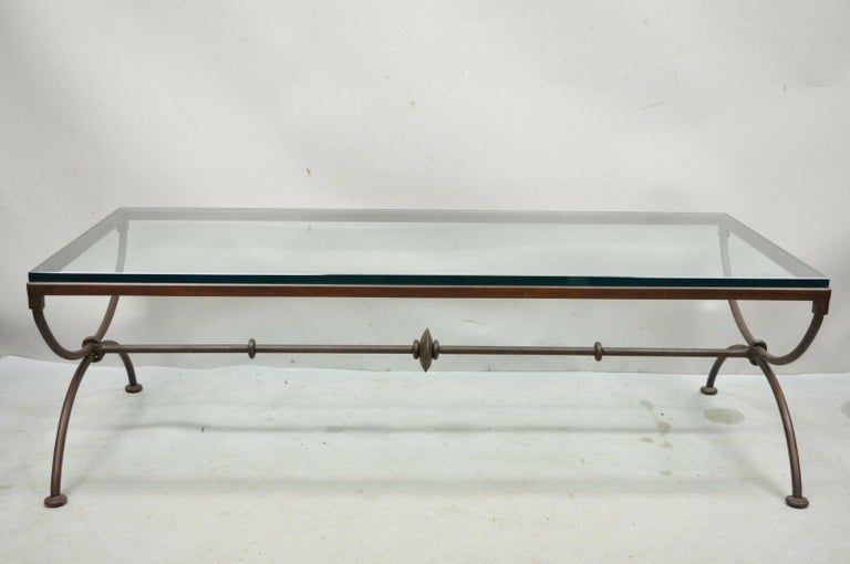 Italian Hollywood Regency Iron X- Frame Glass Top Rectangular Coffee ...