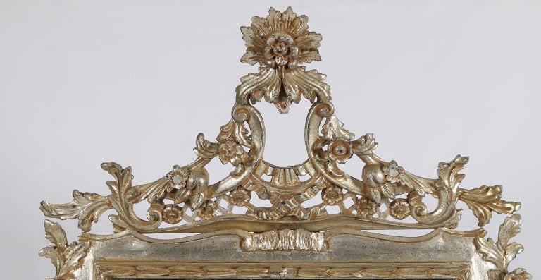 Italian Hollywood Regency Mirror with Silver Leaf Finish at 1stDibs