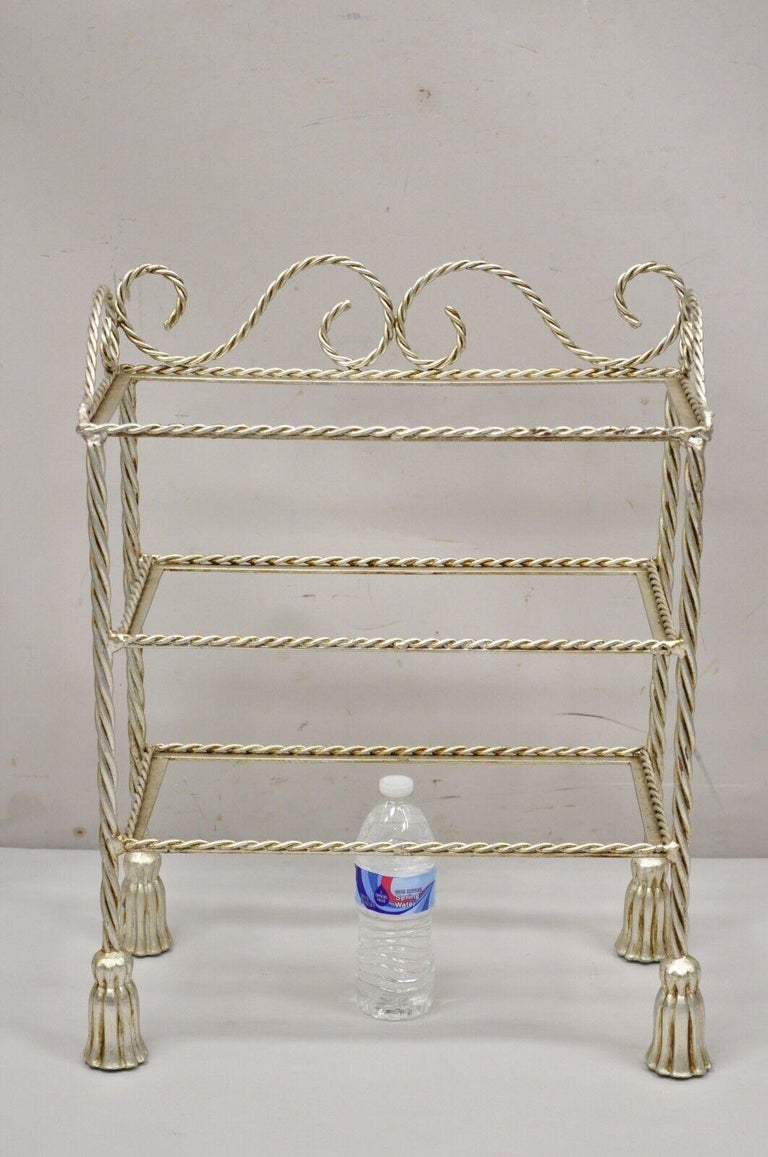 Italian Hollywood Regency Silver Leaf Gilt Iron 3 Tier Shelf Small ...