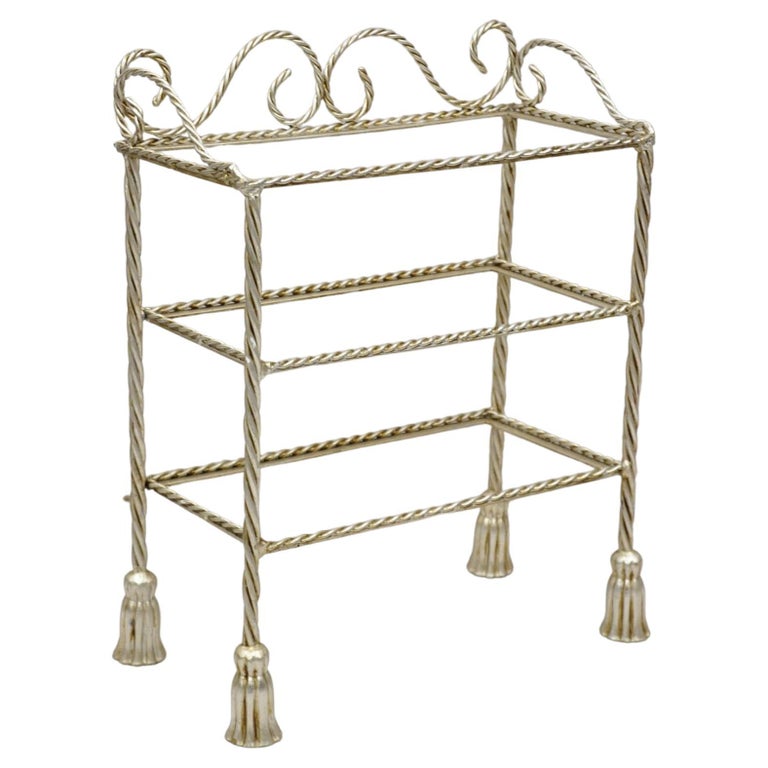 Italian Hollywood Regency Silver Leaf Gilt Iron 3 Tier Shelf Small ...