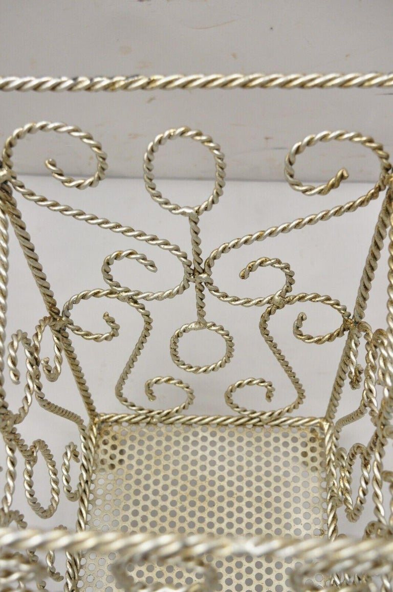 Italian Hollywood Regency Silver Scrolling Iron Tassel Wastebasket ...