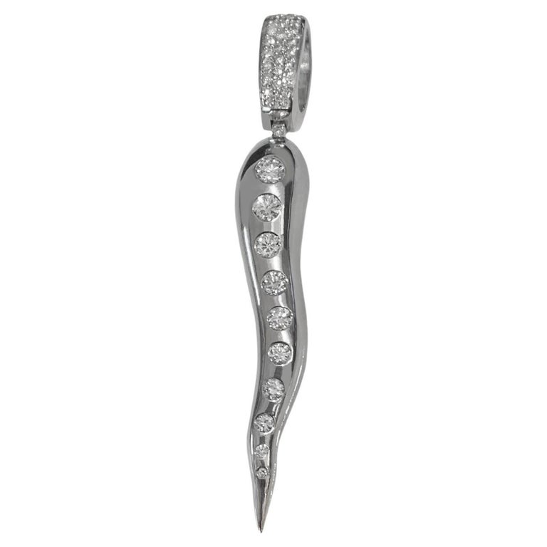 Italian Horn 18k White Gold Pendant With Diamonds For Sale at 1stDibs