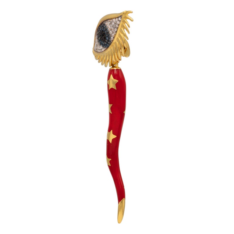 Naimah Italian Horn, Cornicello Evil Eye Earrings, Red Enamel at 1stDibs