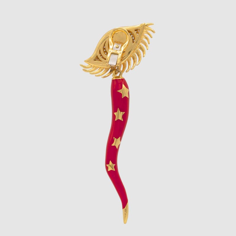 Naimah Italian Horn, Cornicello Evil Eye Earrings, Red Enamel at 1stDibs