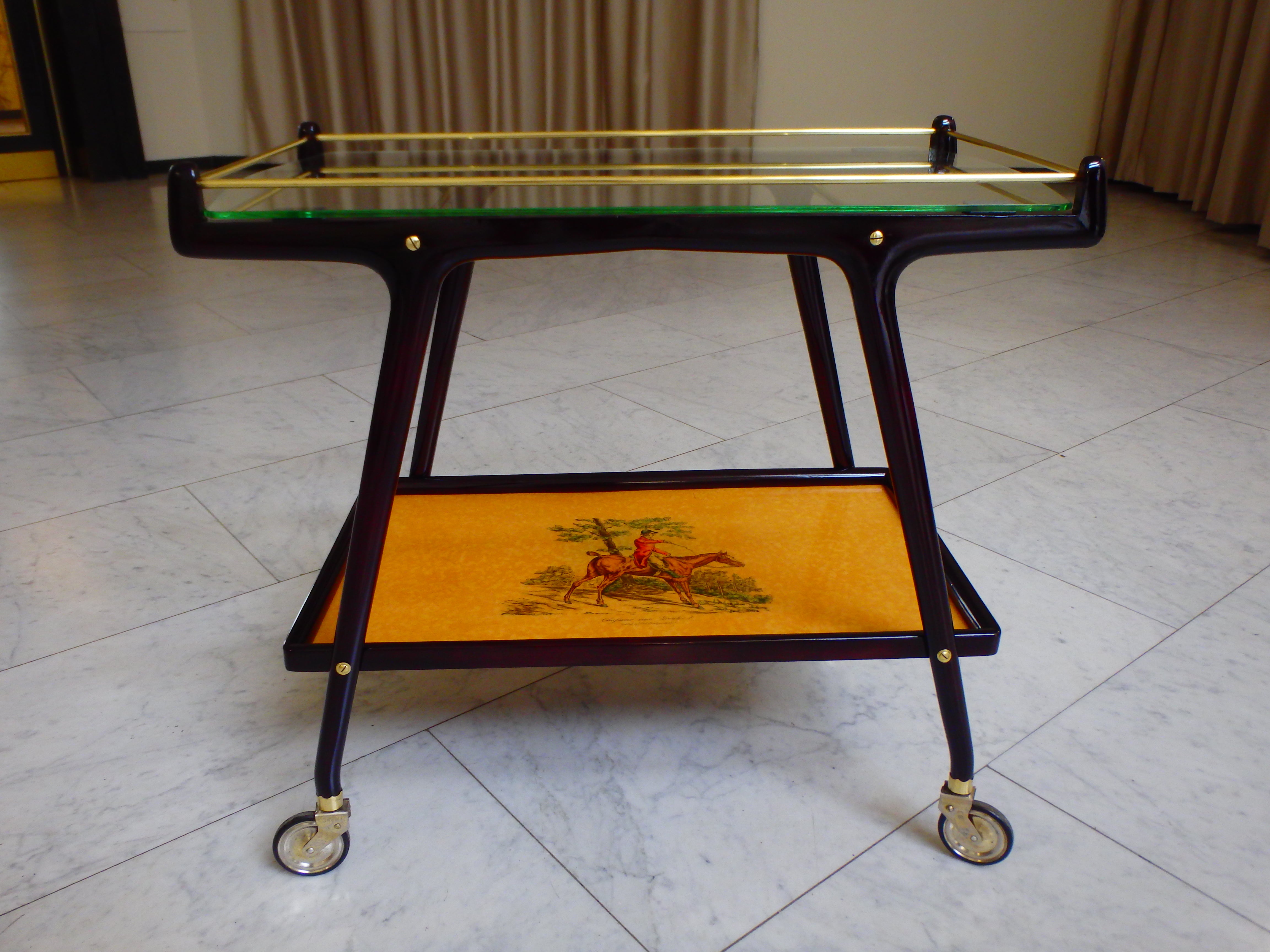 Italian Ico Parisi Bar Cart with Glass Top and Chase Scene For Sale at ...