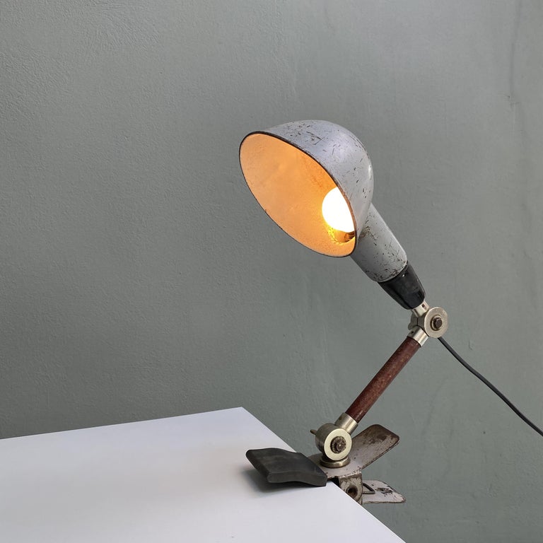 Italian Industrial Mid-Century Modern Metal Table and Wall Lamp with ...
