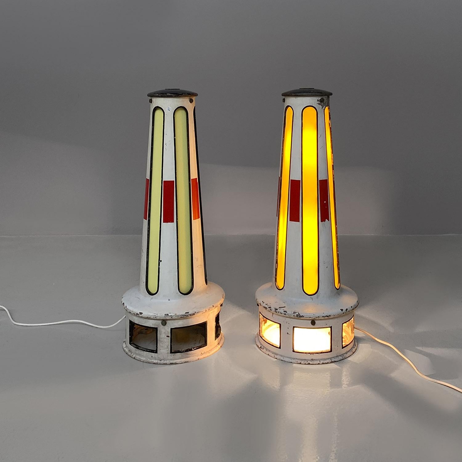 Italian industrial white red yellow metal luminous road signs or pins ...