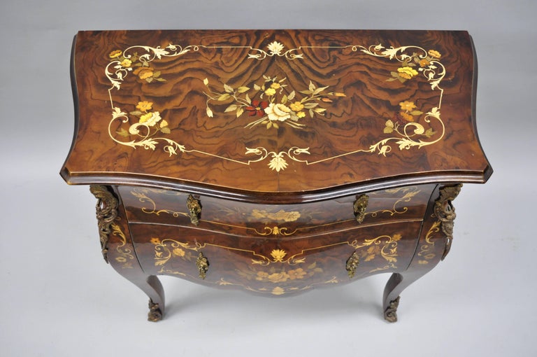 Pair Italian Inlaid French Louis XV Bombe Nightstands Commode by Roma ...