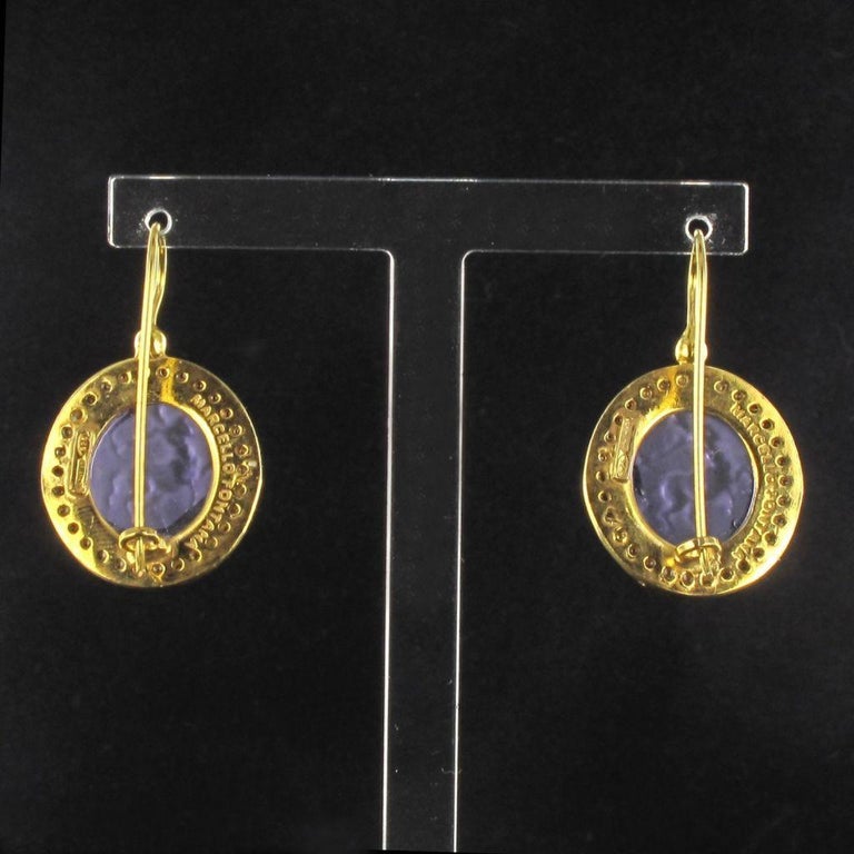Italian Intaglio and Crystals Lever-Back Earrings For Sale at 1stDibs
