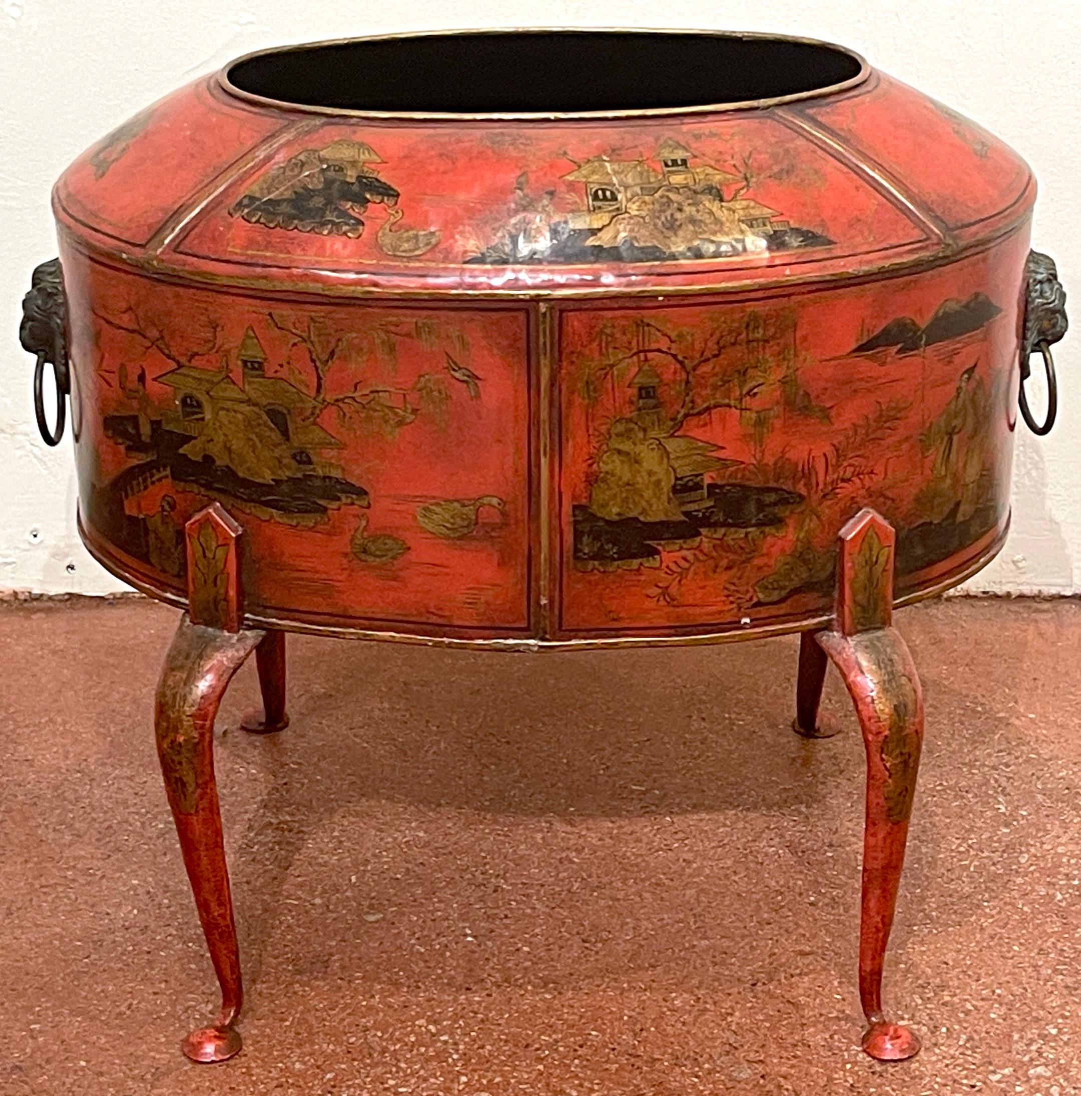 Italian Iron Red Gilt Decorated Floor Standing Oval Jardiniere/Planter ...