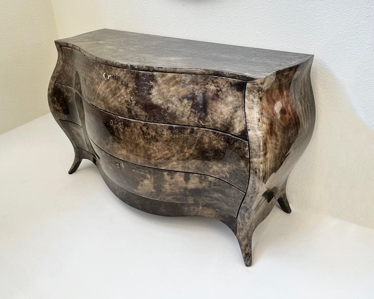 Italian Lacquered Goatskin Parchment Paper Bombay Chest by Aldo Tura ...