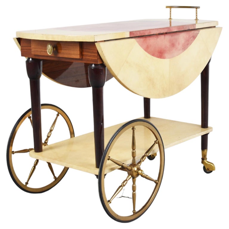 Italian Lacquered Goatskin / Parchment Serving Bar Cart by Aldo Tura ...
