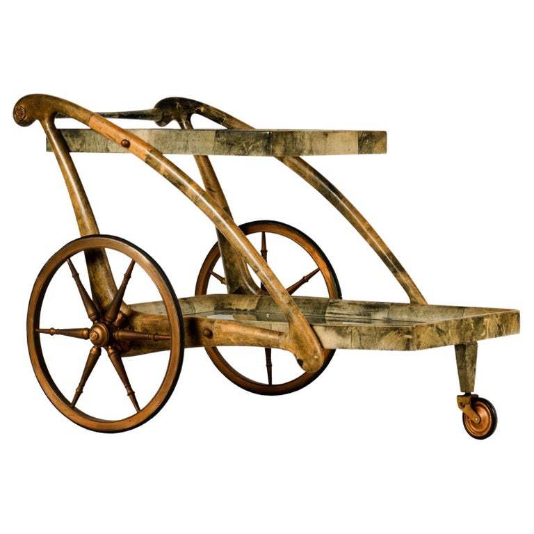Italian Lacquered Goatskin Serving Bar Cart by Aldo Tura For Sale at ...