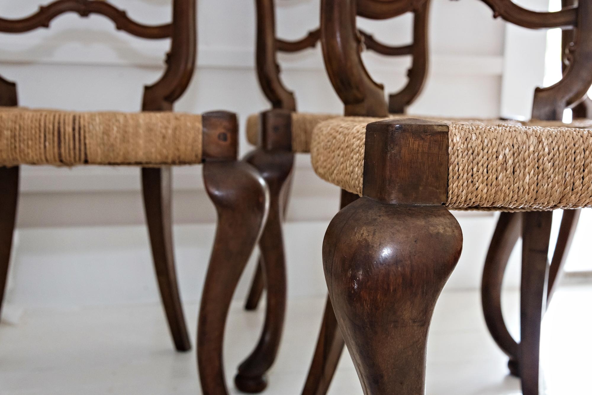 Italian Ladder Back, Cabriolet Leg Chairs with Hoof Feet and Rush Seats ...