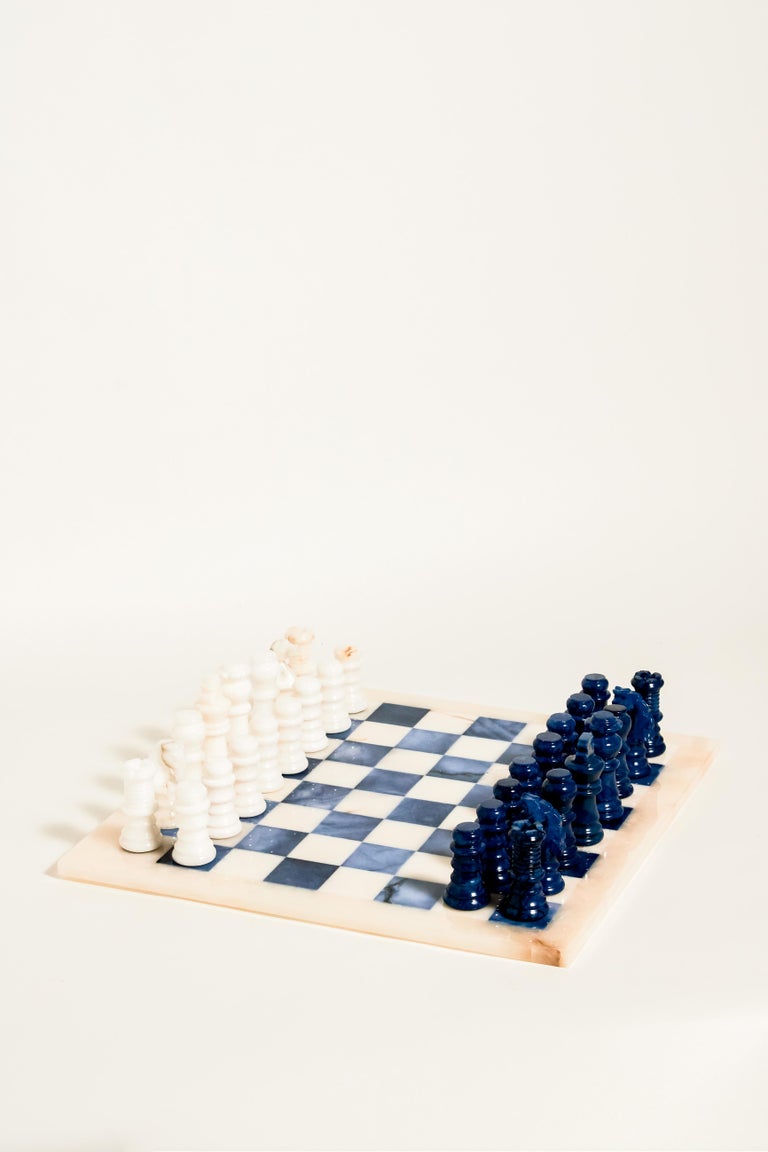 Italian Lapis Blue Alabaster Marble Chess Set at 1stDibs