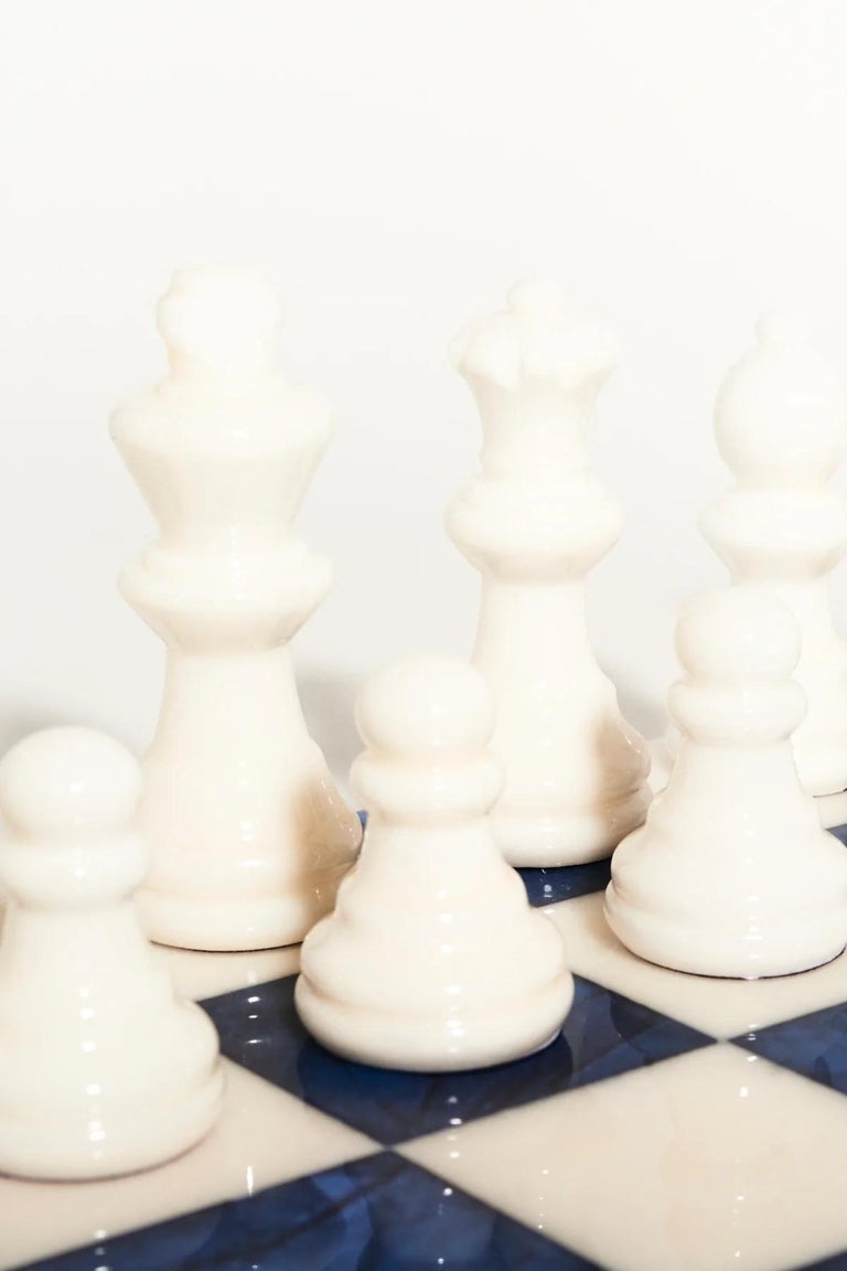 Italian Lapis Blue/White Large Alabaster Marble Chess Set For Sale at ...