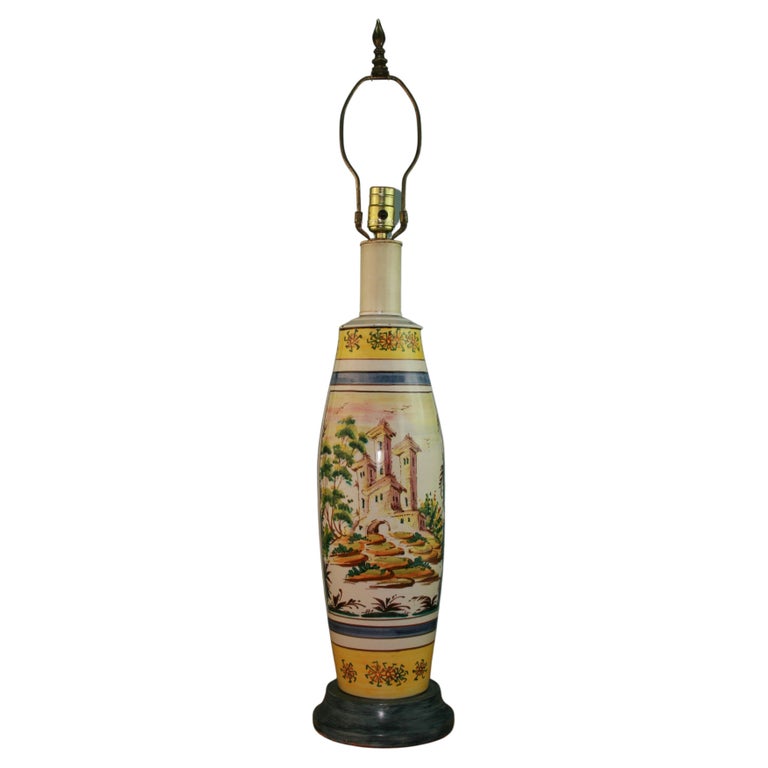 Italian Large Hand Painted Faience Ceramic Lamp, circa 1960 For Sale at ...