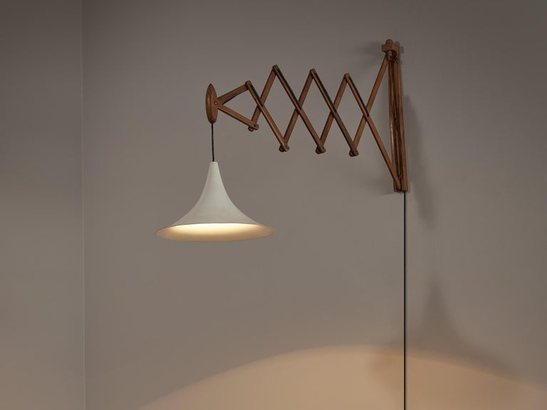 Italian Large Scissor Wall Light in Teak and White Coated Aluminum For ...