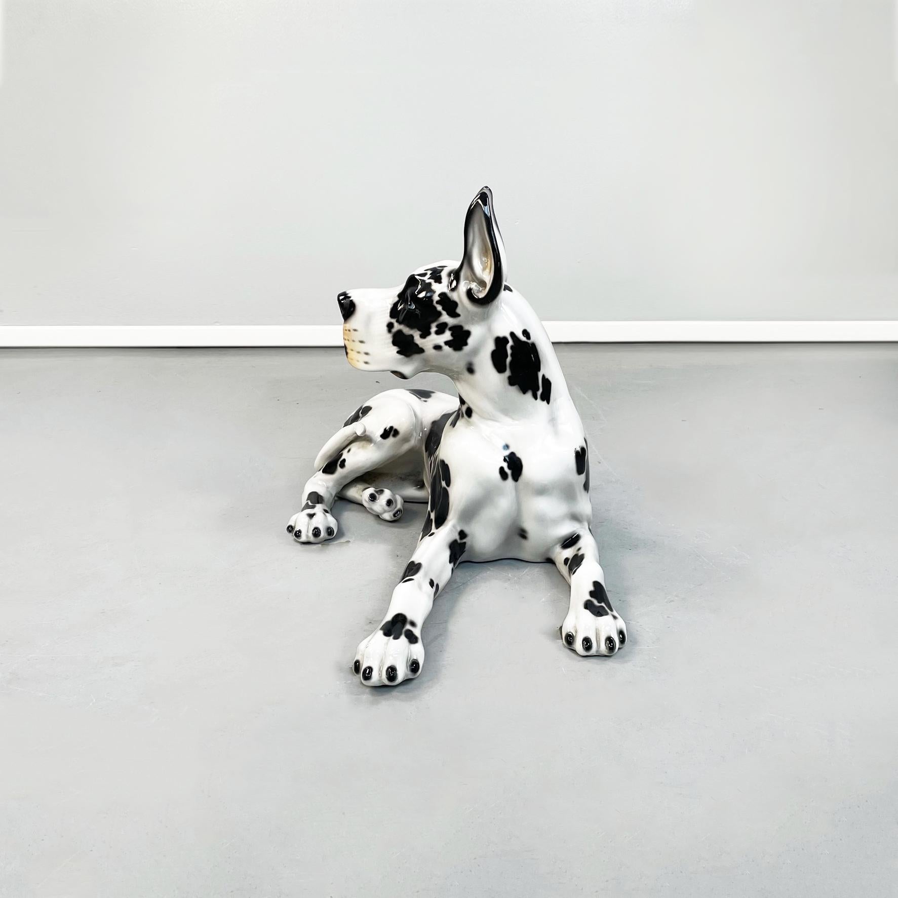 Italian Late 20th Century Black and White Ceramic Alano Dog Sculpture ...
